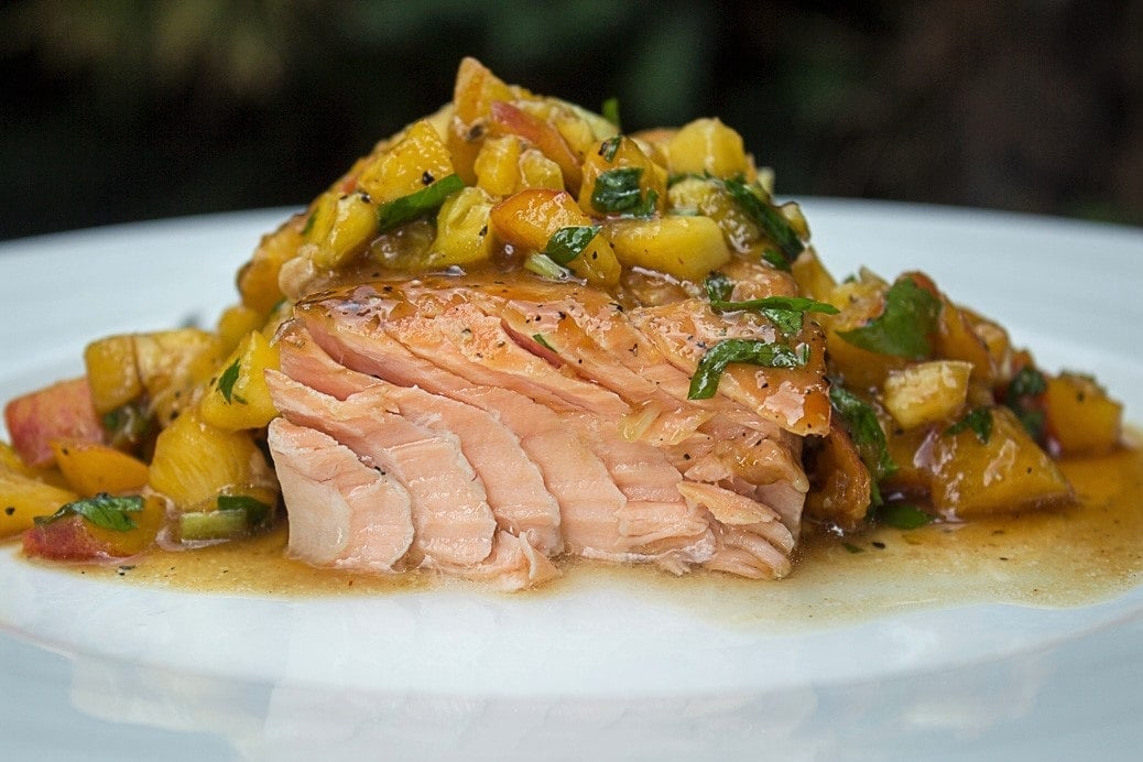 Maple-Ginger Salmon with Peach Salsa | Two Kooks In The Kitchen