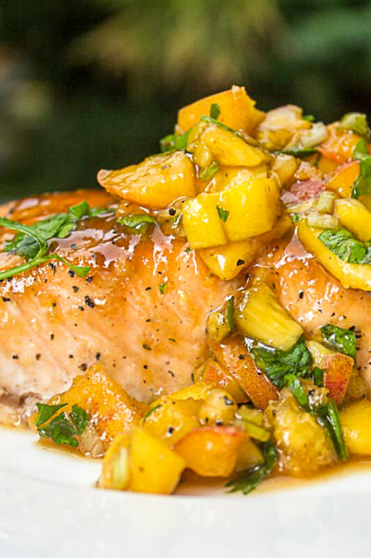 Maple Ginger Salmon with Peach Salsa - Two Kooks In The Kitchen&